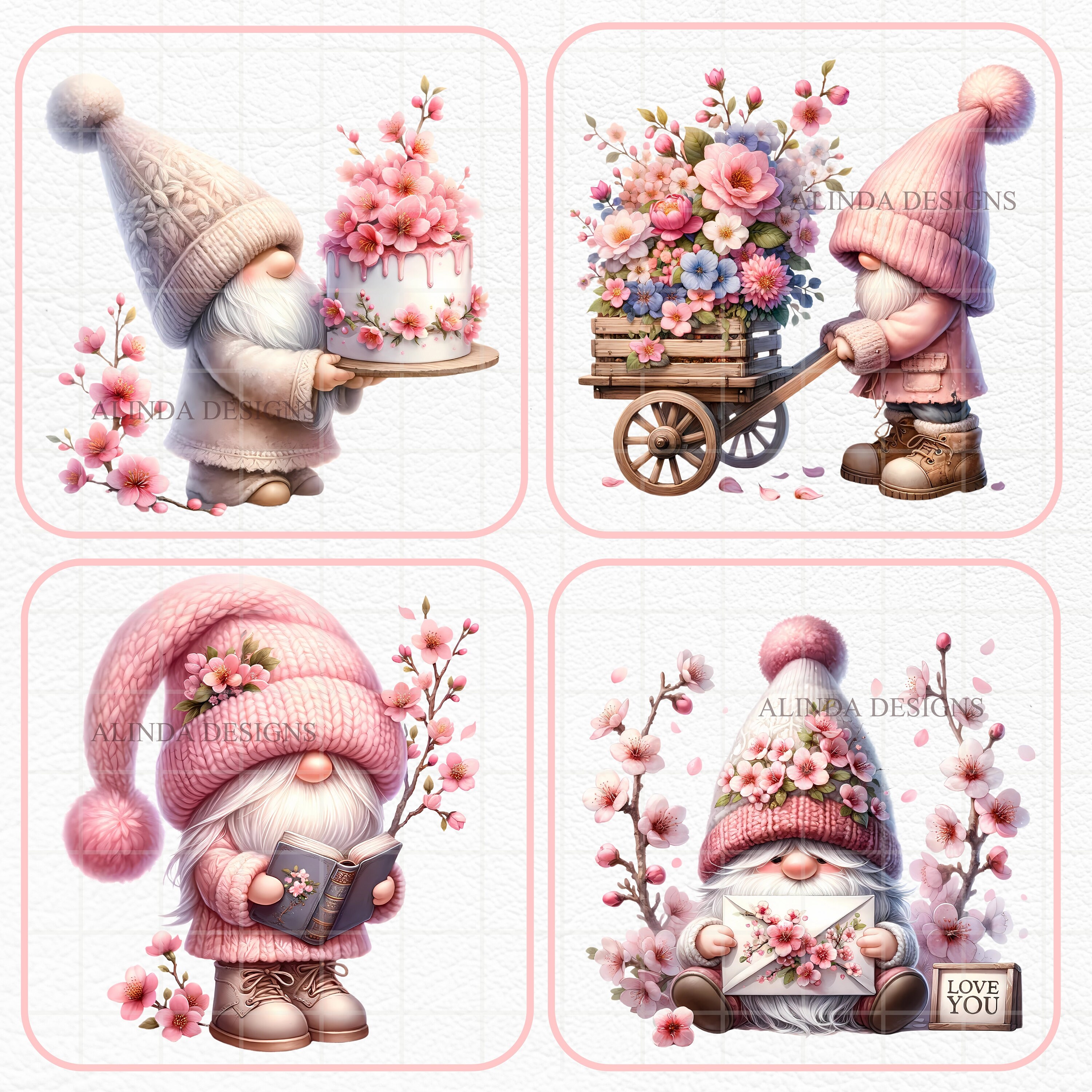 Spring Gnome Clipart, 11 PNG Watercolor Gnome Cherry Blossom, Cute ...