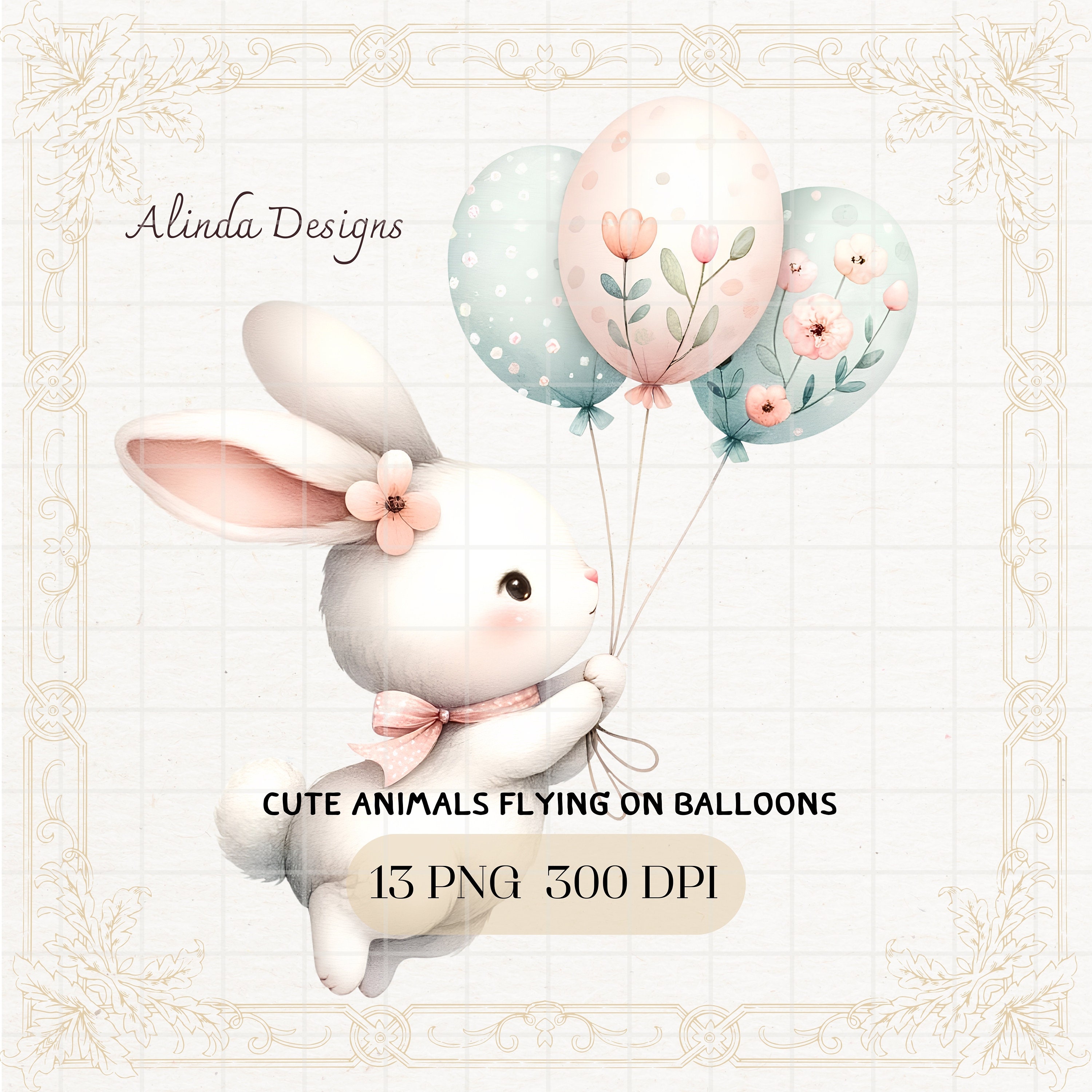Cute Animal Balloon Clipart, Cute Flying Critters, Nursery Decor Art ...