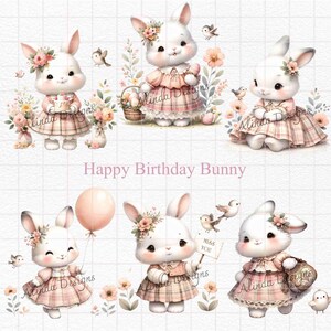 Happy Birthday Bunny Clipart, Cute Rabbit Party Graphics, Kids Birthday ...