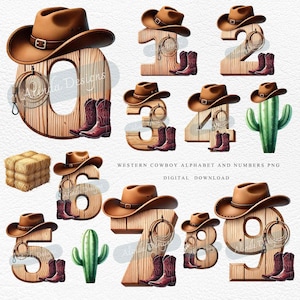 Western Cowboy Alphabet and Numbers PNG, Rustic Rodeo Letters & Numbers ...