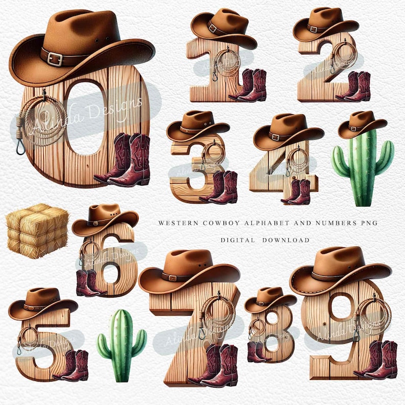 Western Cowboy Alphabet and Numbers PNG, Rustic Rodeo Letters & Numbers ...