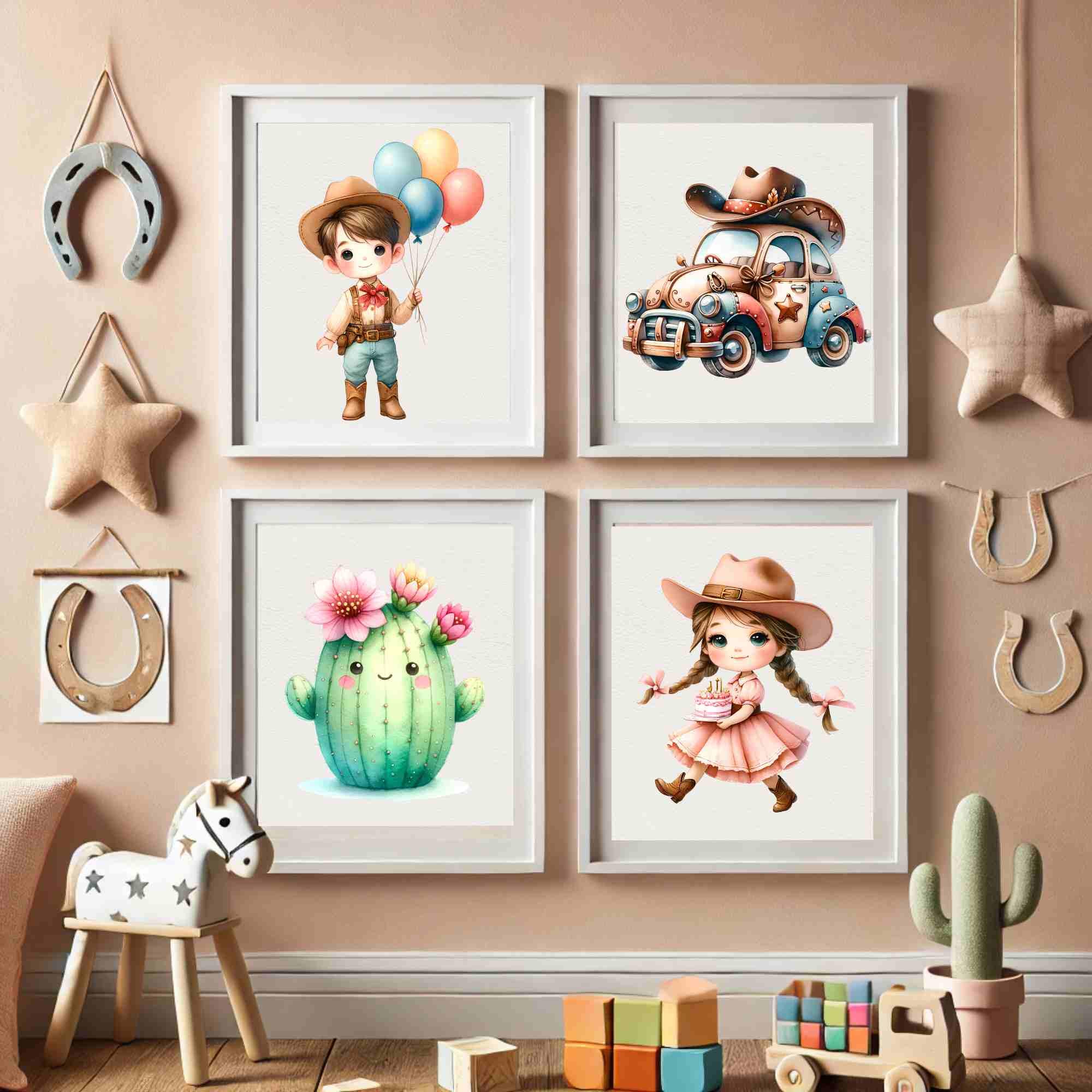 Watercolor Cowboy Baby Clipart, Cute Western Theme Nursery Art, Digital ...