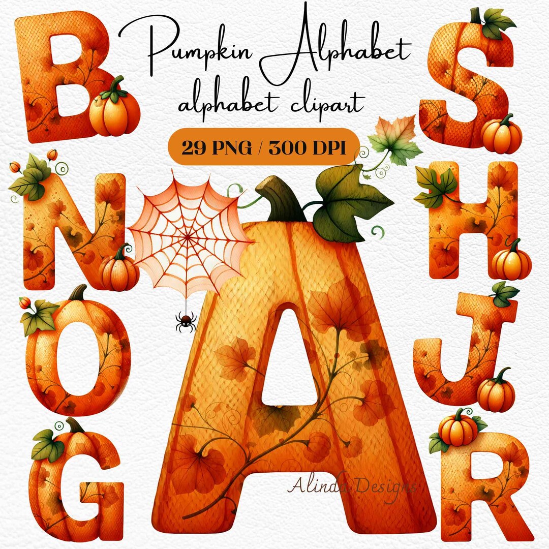 Pumpkin Alphabet Clipart: Fall Halloween Font PNG Digital Download - Etsy