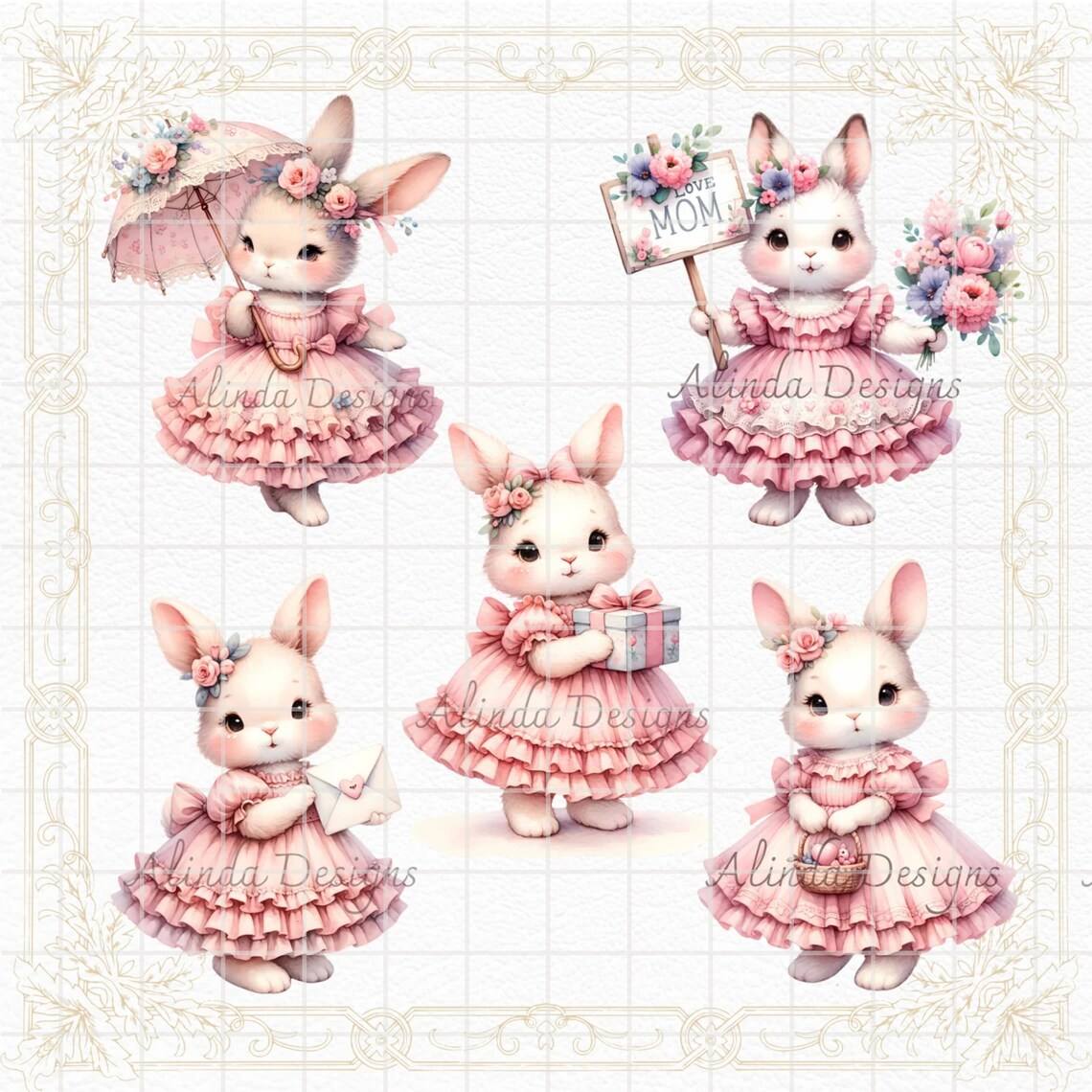 Bunnies Clipart, Spring Clipart Set, Easter Clipart Retro, Cute Bunny ...