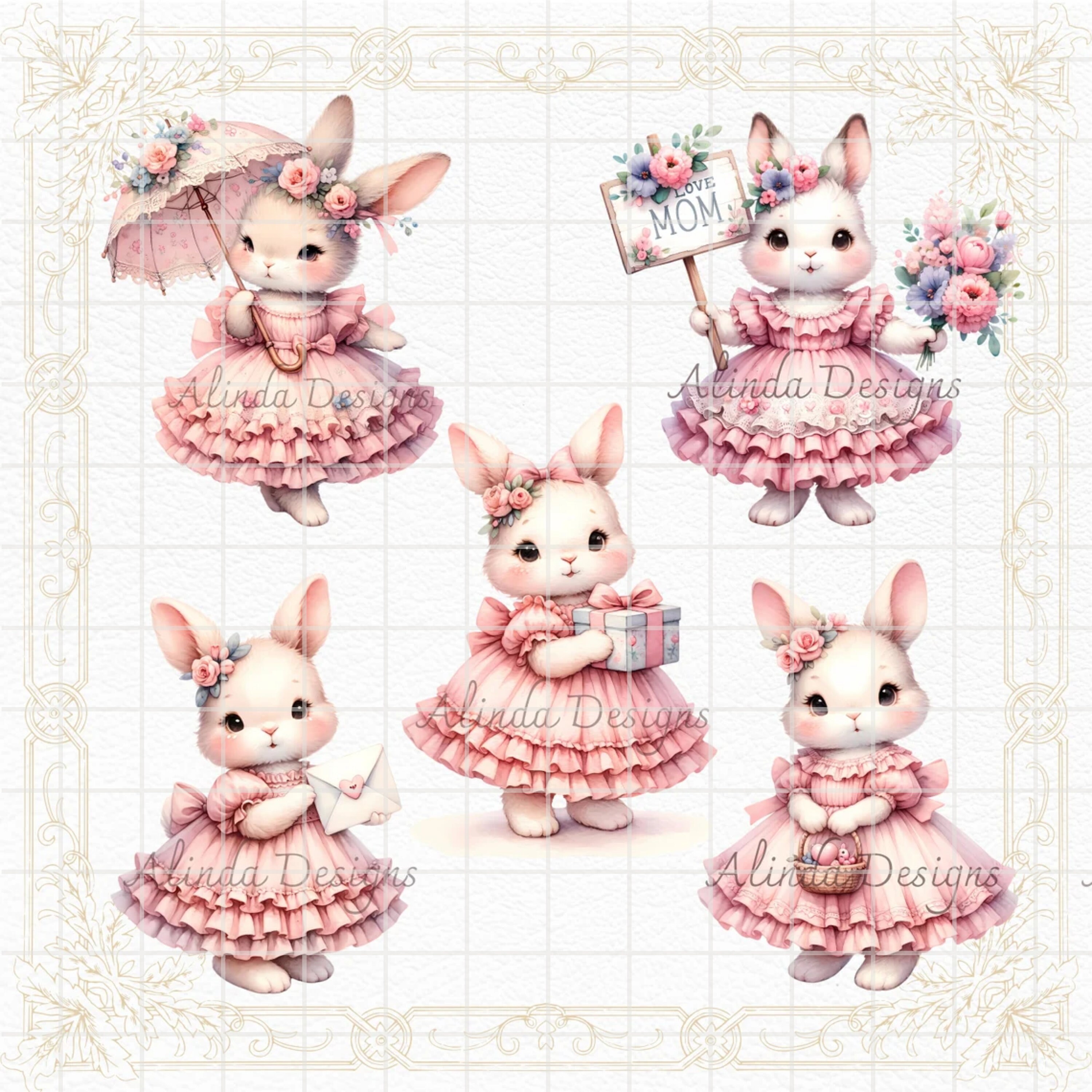 Bunnies Clipart, Spring Clipart Set, Easter Clipart Retro, Cute Bunny ...