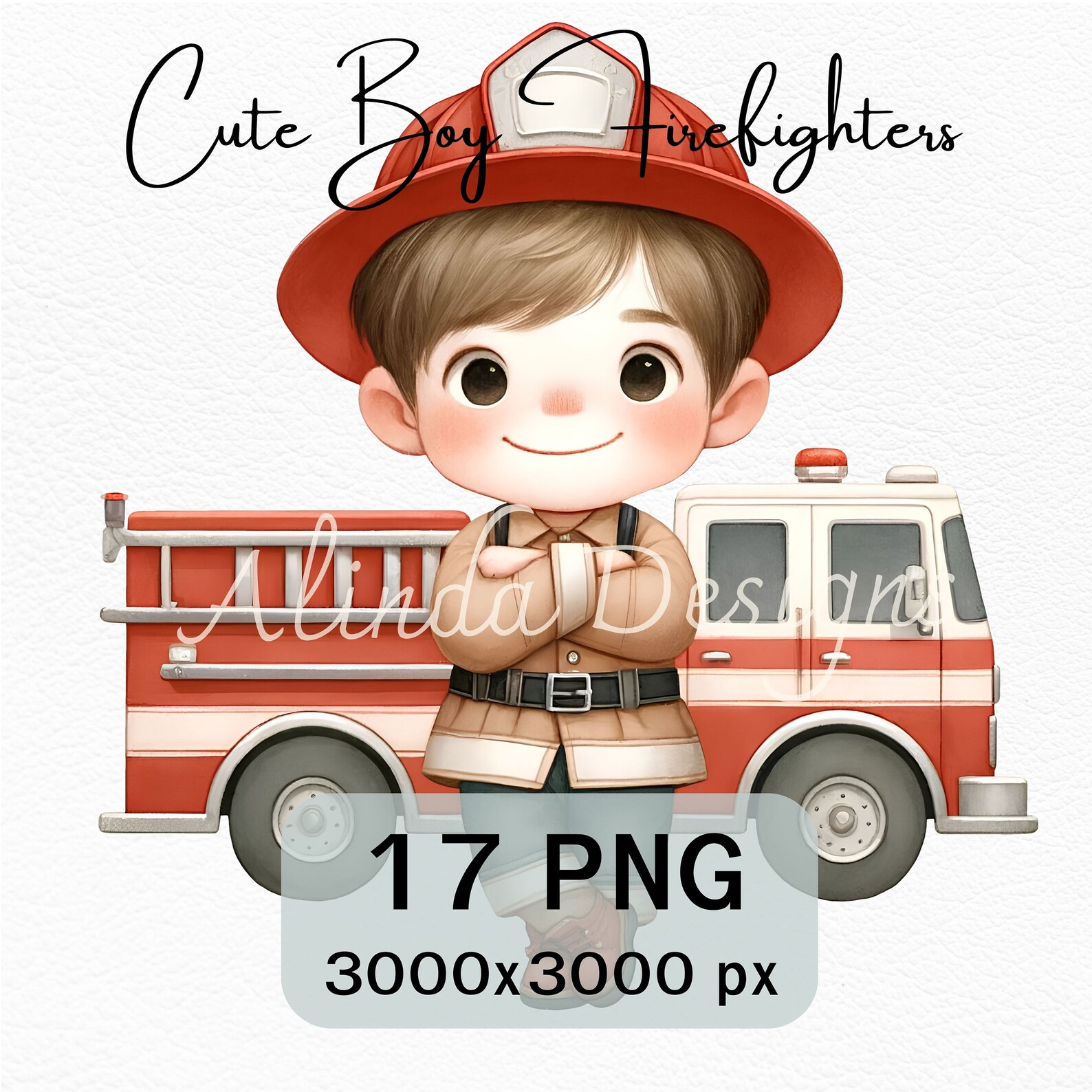 Cute Boy Firefighter Clipart, Watercolor Fireman Digital Download for ...