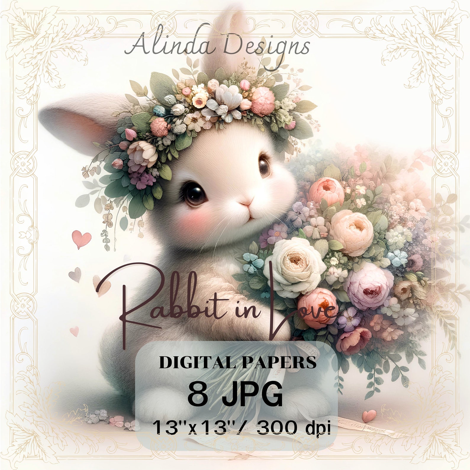 Vintage Rabbit Digital Papers, Classic Bunny Patterns JPG, Antique ...