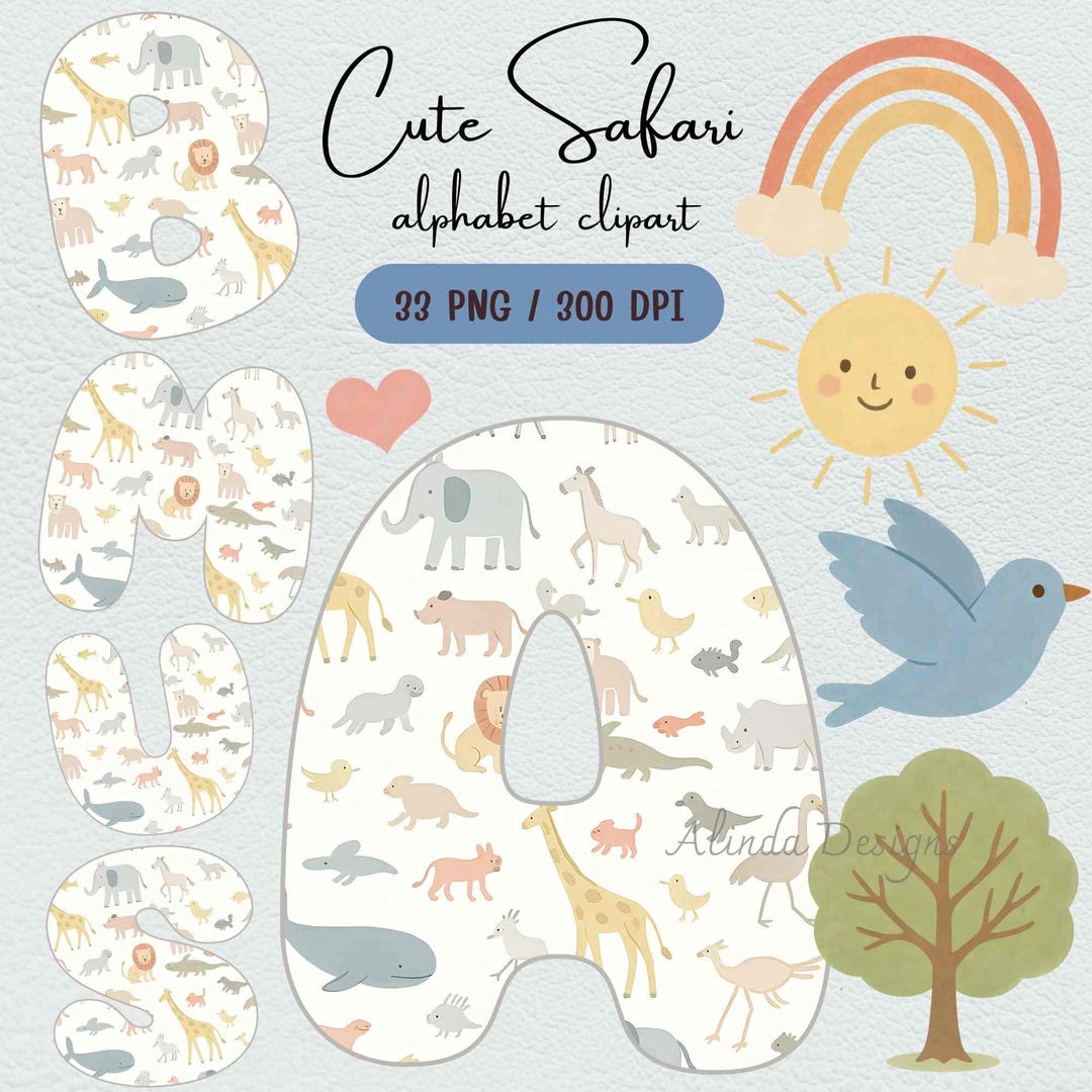Cute Safari Letters PNG, Animal Alphabet Clipart for Kids, Jungle Font ...