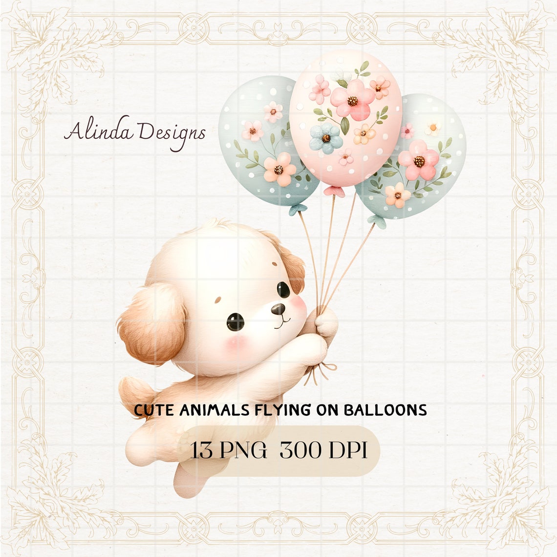 Cute Animal Balloon Clipart, Cute Flying Critters, Nursery Decor Art ...
