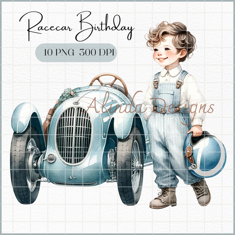 Vintage Racecar Clipart, Birthday Boy Digital Download, Retro Racing ...