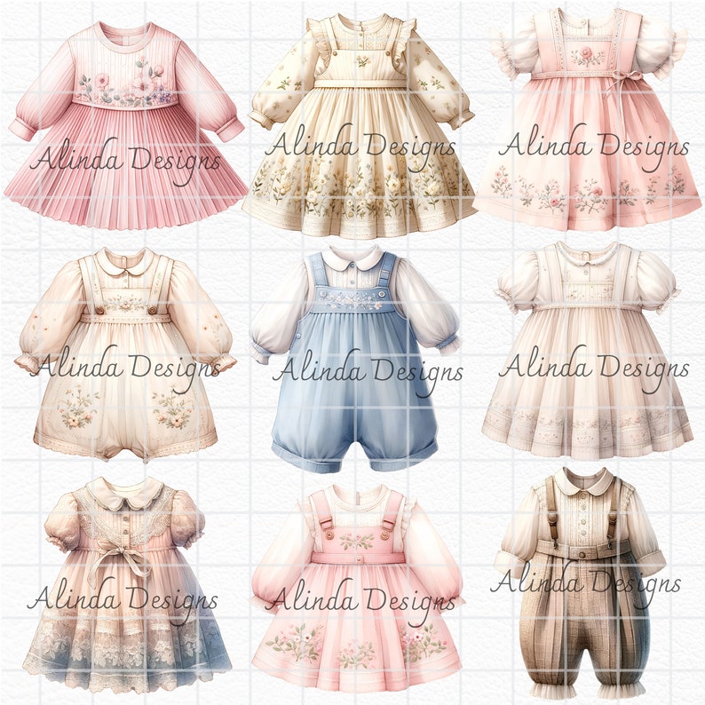 Boho Baby Clothes Clipart: Watercolor PNG, Nursery Decor (digital ...