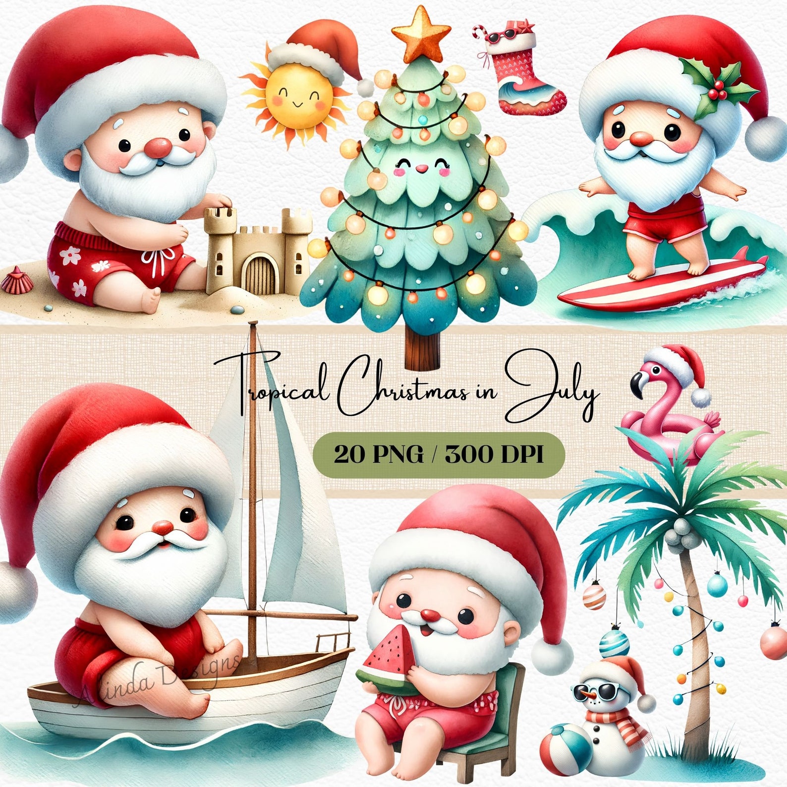 Tropical Christmas in July Clipart Bundle, Tropical Christmas PNG ...