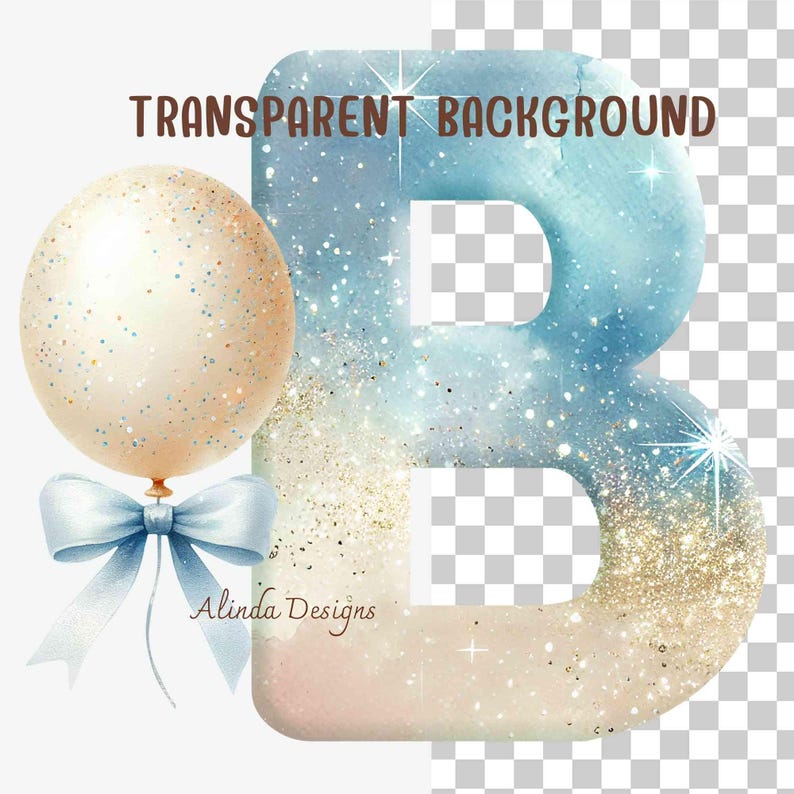 Pastel Blue Glitter Alphabet Clipart: Baby Shower Letters PNG - Etsy