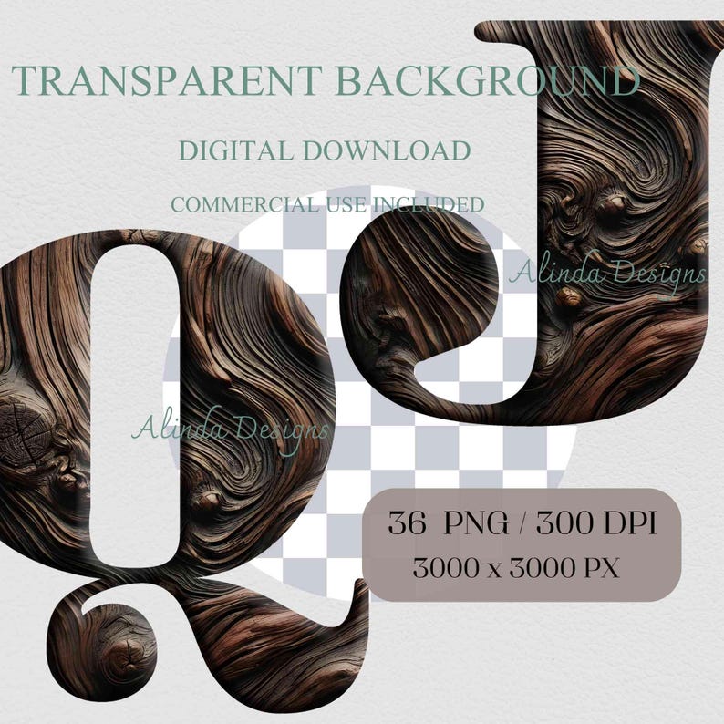 Dark Wood Texture Alphabet Clipart, Rustic Wooden Letters, Numbers PNG ...