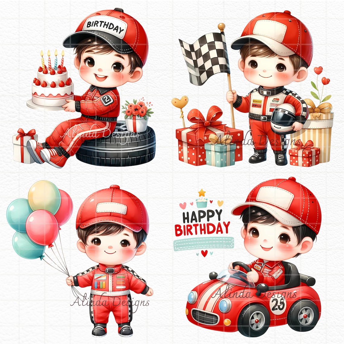 Racecar Birthday Boy Clipart, Kids Party Theme, Printable Racing Car ...