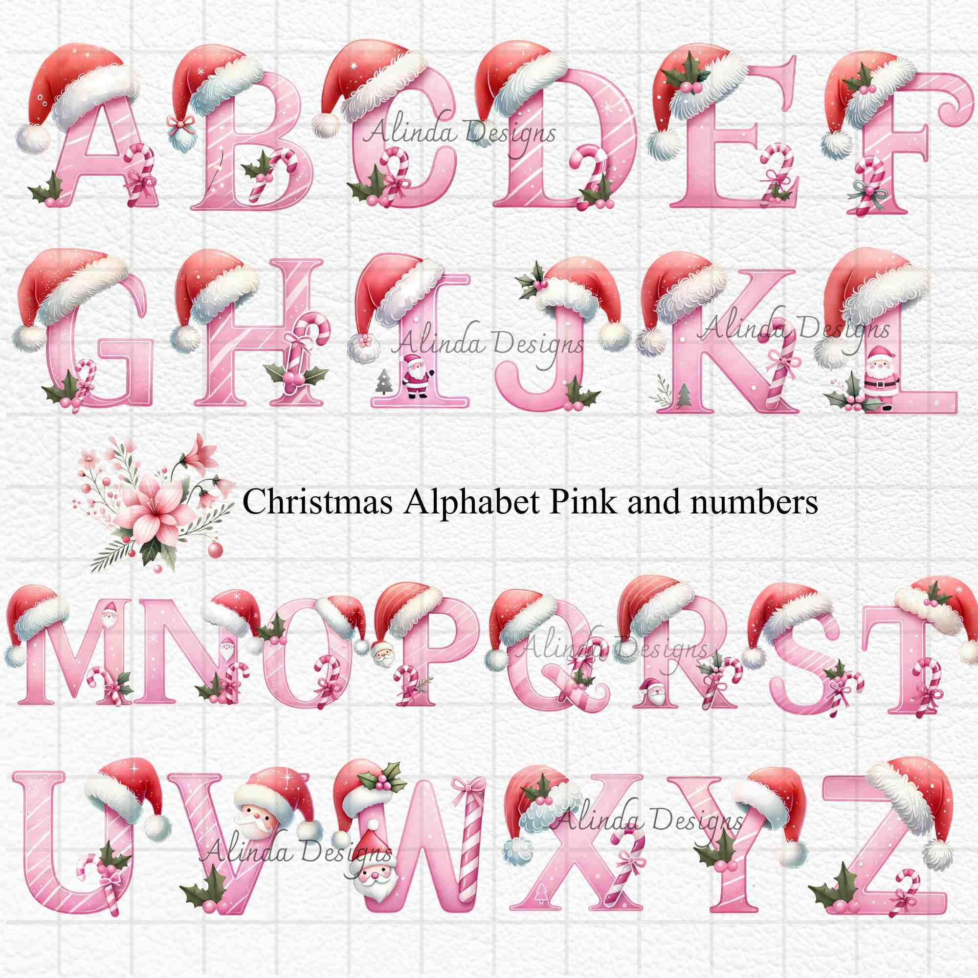 Christmas Watercolor Alphabet Clipart: Pink Holiday Letters (PNG, PDF ...
