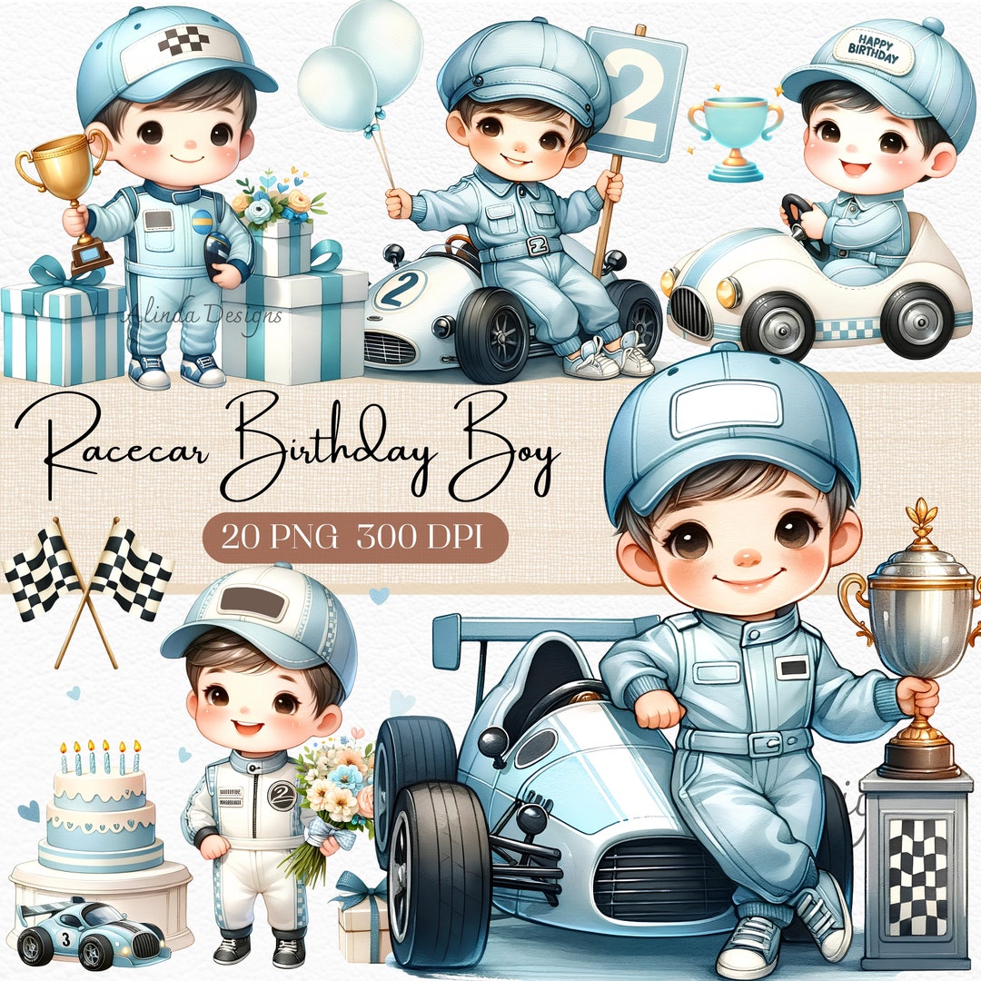 Race Car Birthday Clipart: Blue & White Theme (digital Download) - Etsy