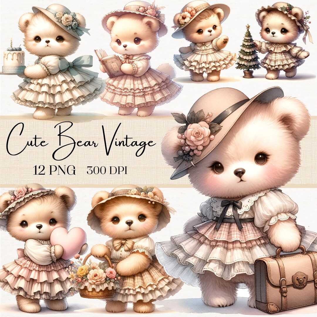 Vintage Teddy Bear Clipart: Retro Bear Illustrations (digital Download ...