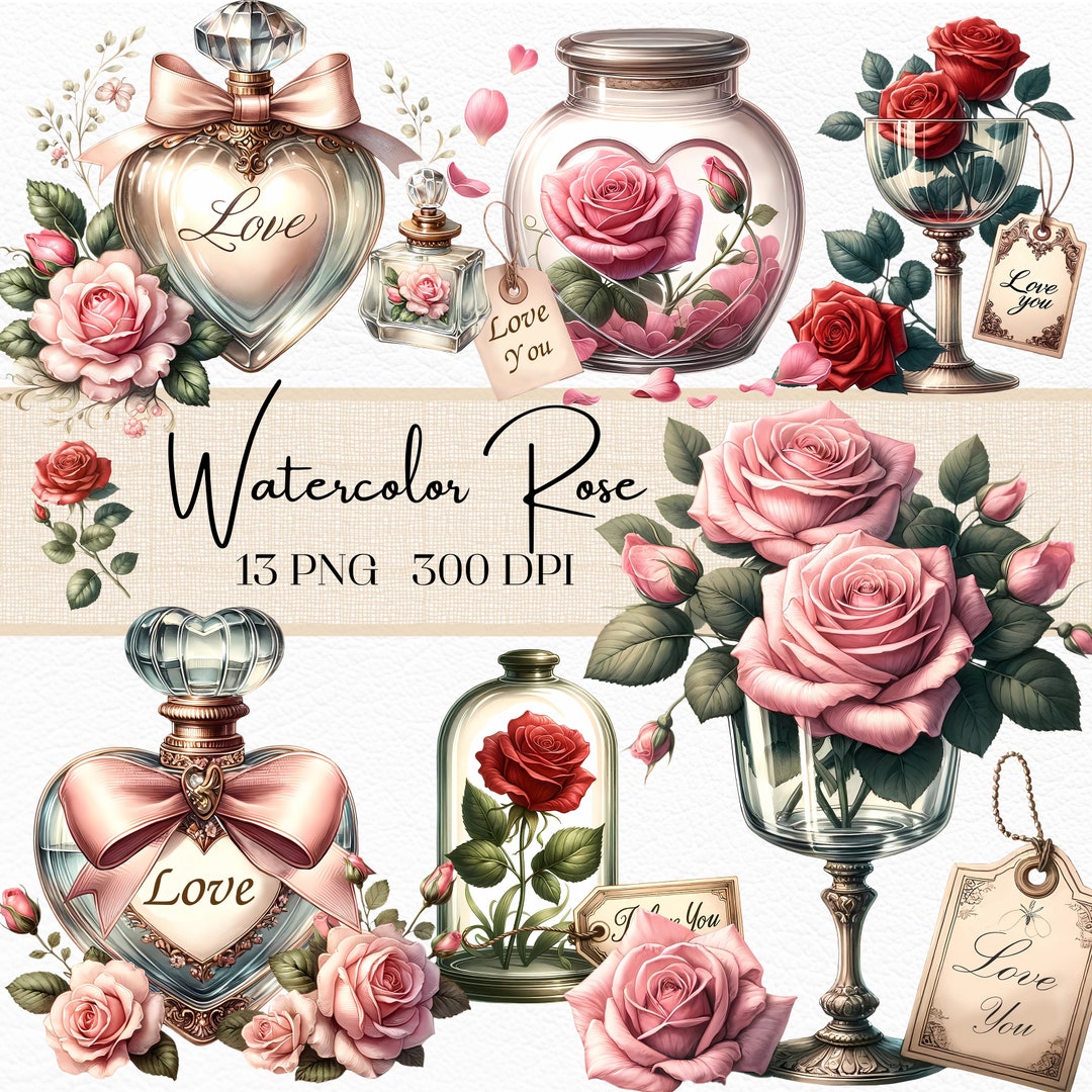Watercolor Rose Clipart: Romantic Wedding PNG (3000x3000 Px) - Etsy