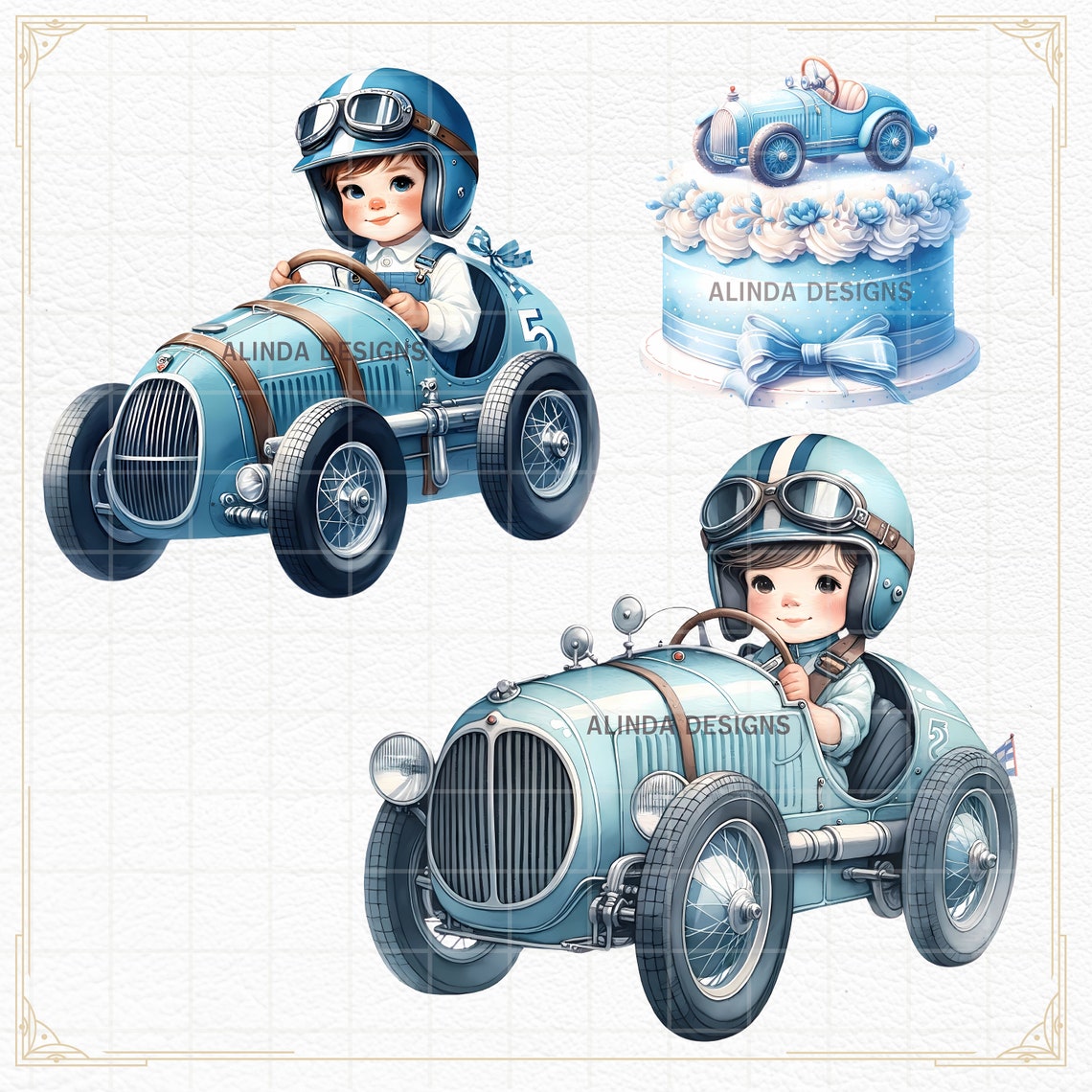 Watercolor Racecar Birthday Clipart Bundle, Blue Race Car Happy ...