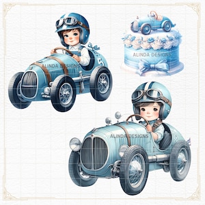 Watercolor Racecar Birthday Clipart Bundle, Blue Race Car Happy ...