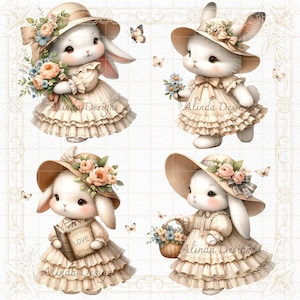 Spring Rabbit Clipart PNG, Cute Bunny Graphics, Seasonal Digital ...