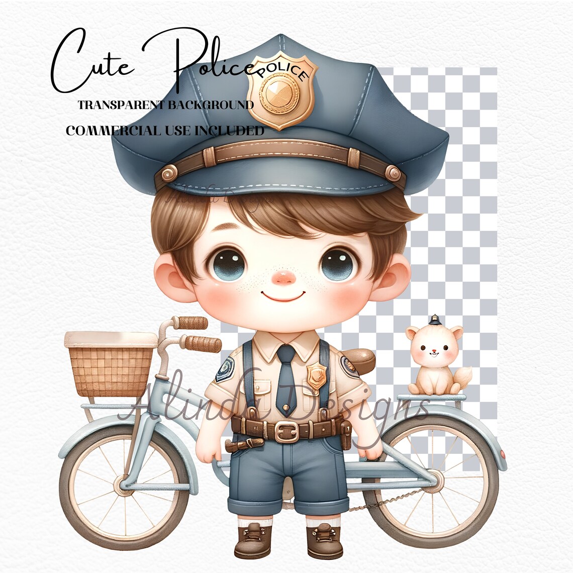 Watercolor Cute Police Clipart for Kids, Digital PNG Files, Clipart ...