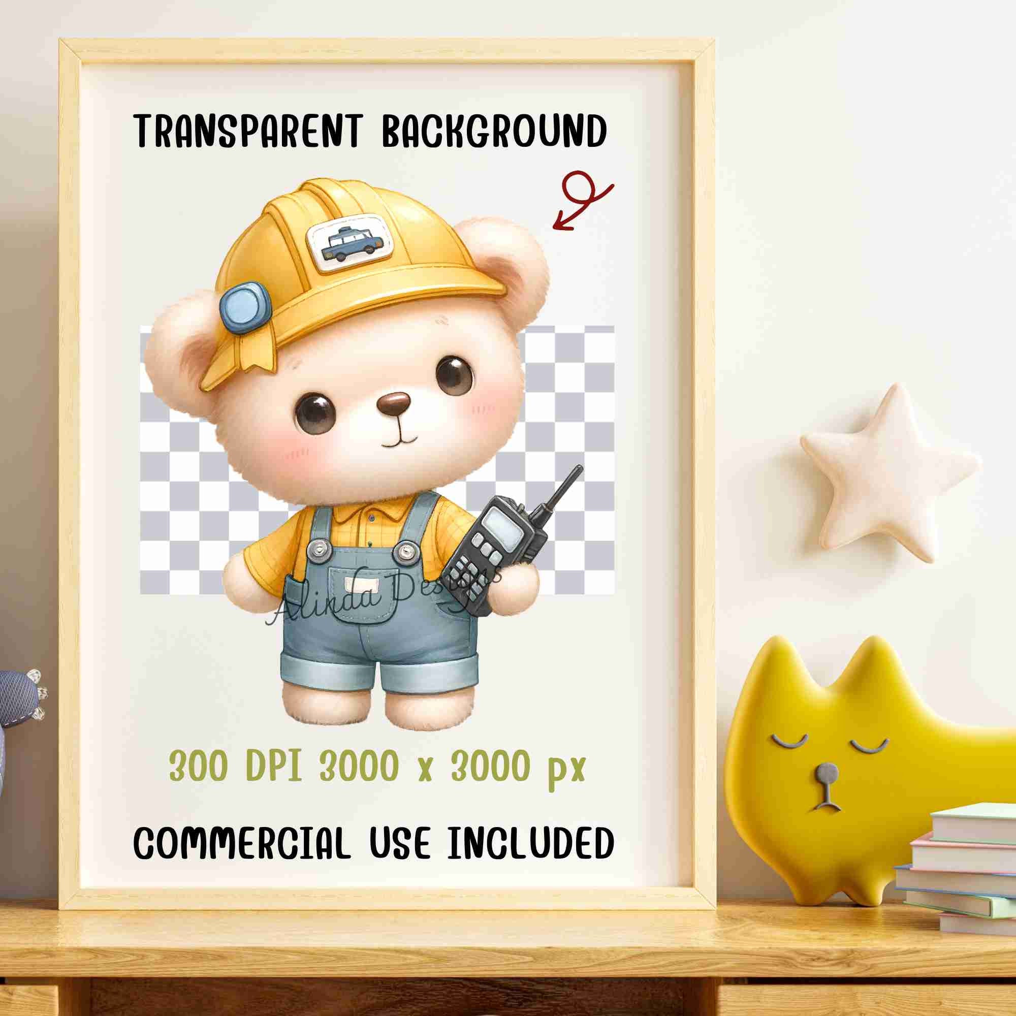 Adorable Construction Bear Clipart, Digital Download, Cute Construction ...