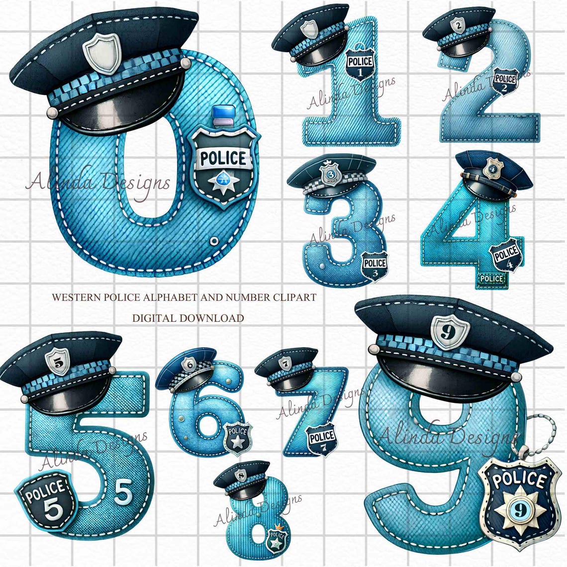 Polizei Alphabet Buchstaben & Zahlen PNG, Niedliche Cop Clipart, Blaue ...