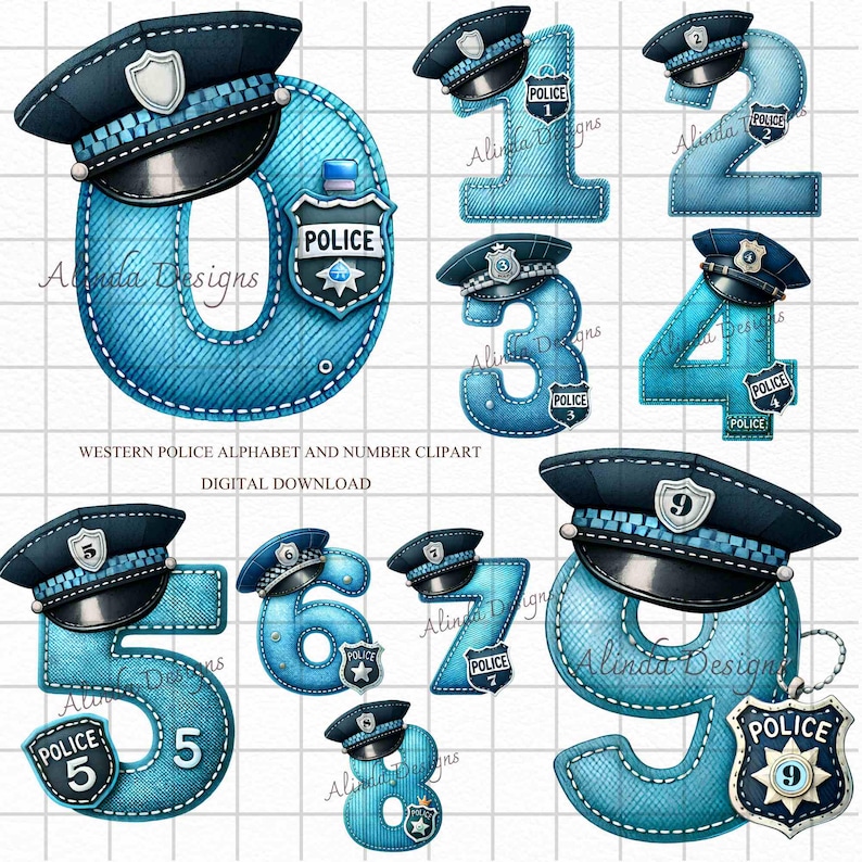Polizei Alphabet Buchstaben & Zahlen PNG, Niedliche Cop Clipart, Blaue ...