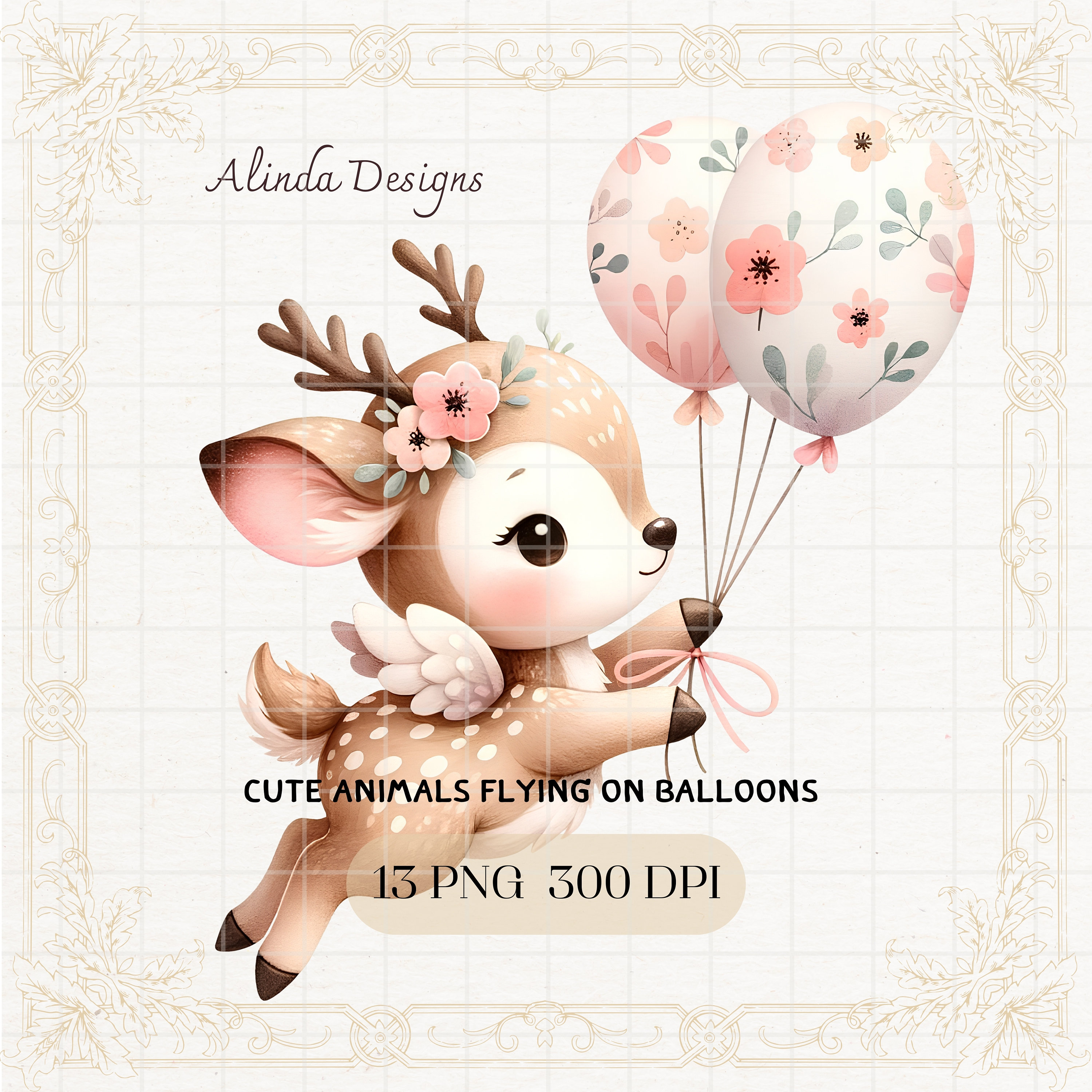 Animal Balloon Clipart: Flying Critters, Nursery Art (PNG Files) - Etsy