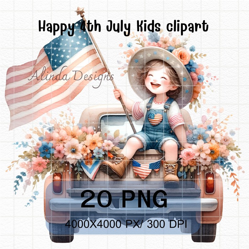 Happy 4th of July Kid Clipart, Patriotic Digital Download, Independence ...