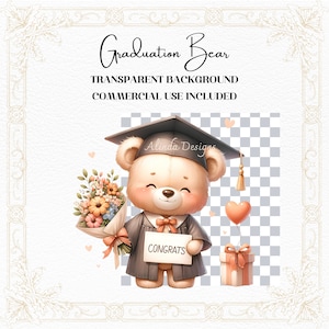 Watercolor Graduation Bear Clipart, Cute Graduate Bear PNG, Invitations ...