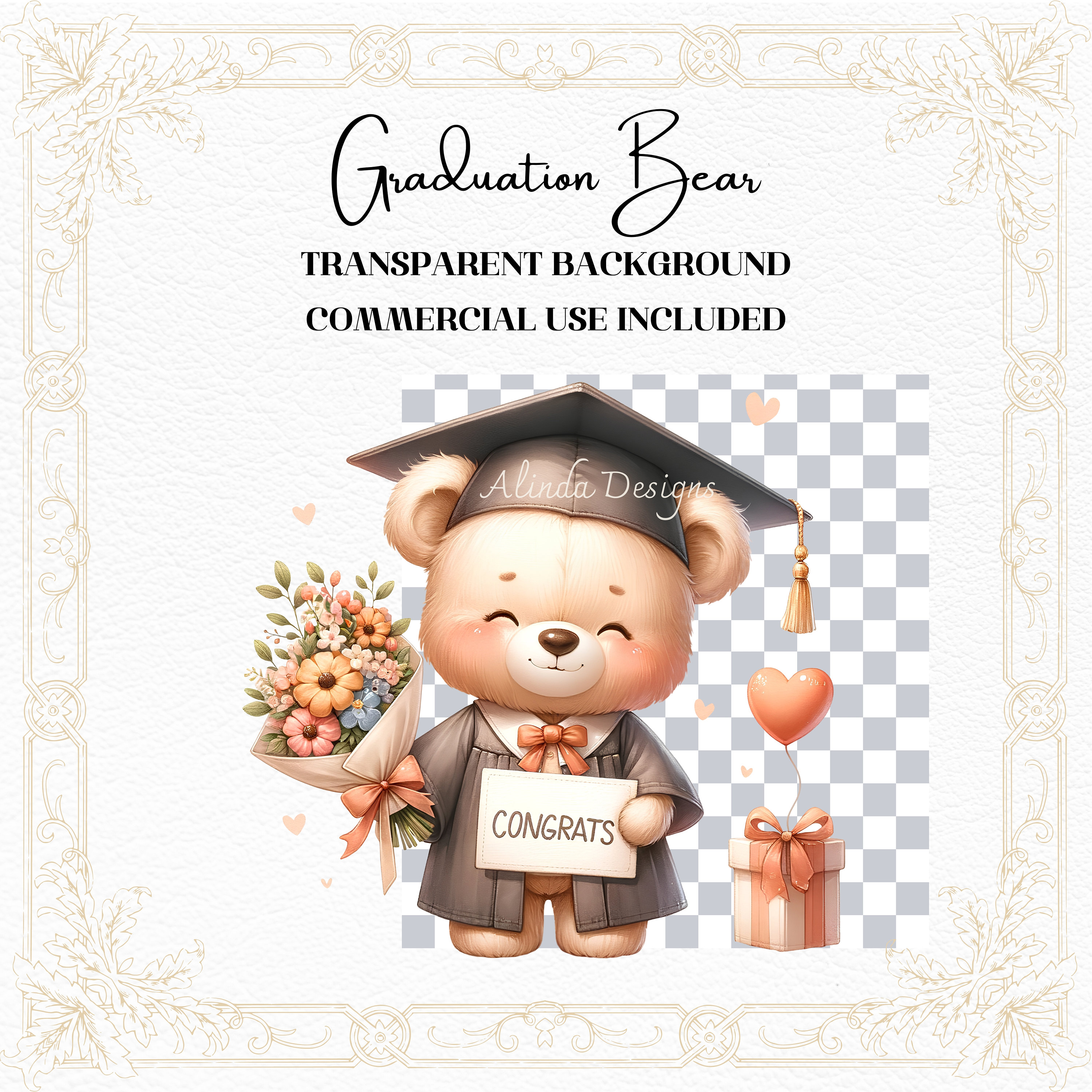 Watercolor Graduation Bear Clipart, Cute Graduate Bear PNG, Invitations ...