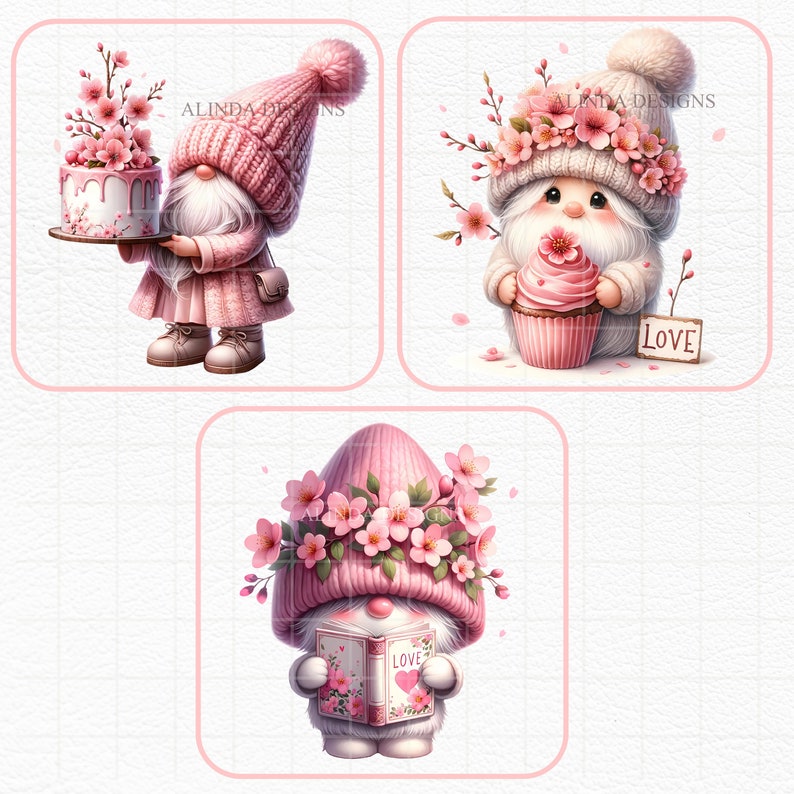 Spring Gnome Clipart, 11 PNG Watercolor Gnome Cherry Blossom, Cute ...