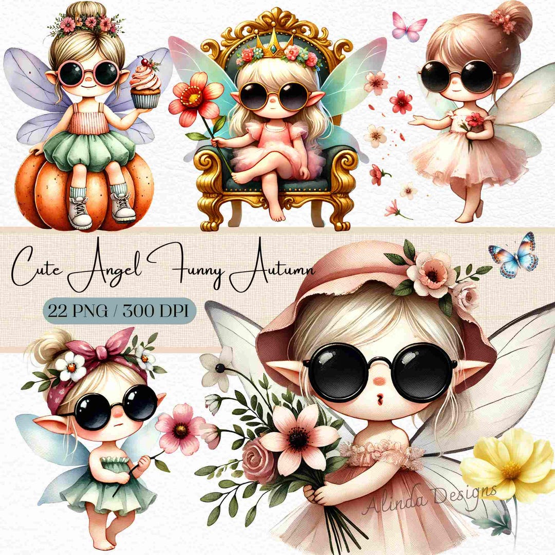 Cute Angel Funny Autumn Clipart, Whimsical Fall Angel Digital Download ...
