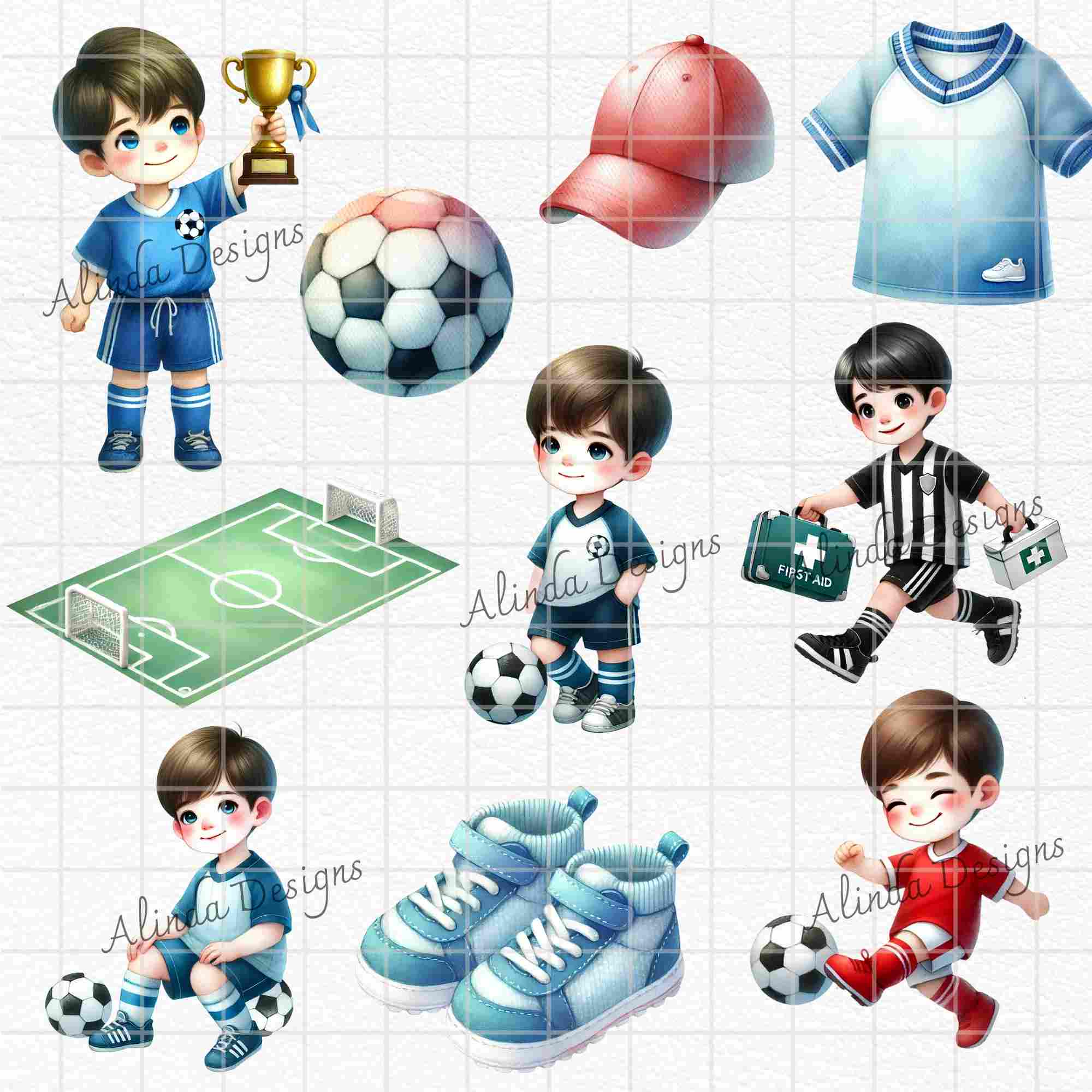 Cute Soccer Match Kids Clipart, Boys Playing Soccer, Digital Download ...