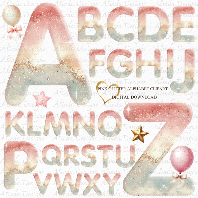Pink Glitter Alphabet Clipart: Elegant Sparkle Letters PNG - Etsy