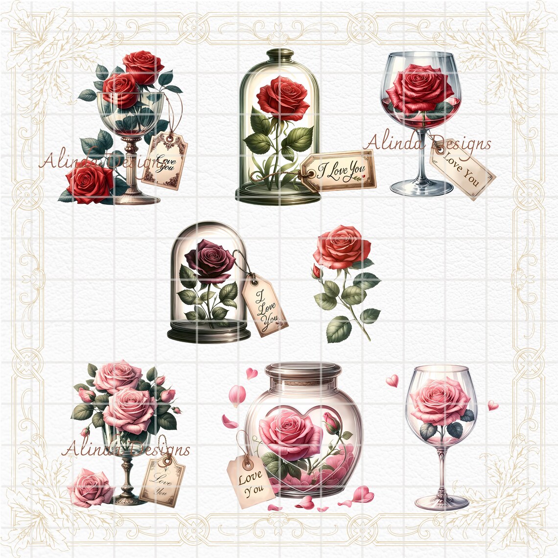 Watercolor Rose Clipart: Romantic Wedding PNG (3000x3000 Px) - Etsy