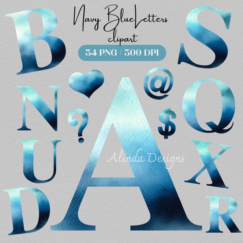 Watercolor Navy Blue Letters Clipart, Alphabet PNG Transparent ...
