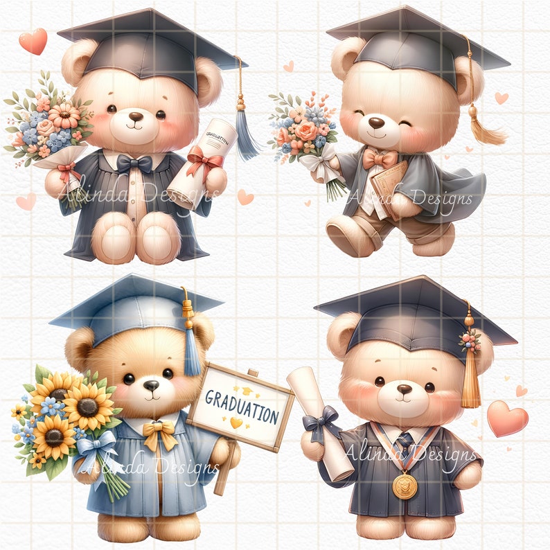 Watercolor Graduation Bear Clipart, Cute Graduate Bear PNG, Invitations ...
