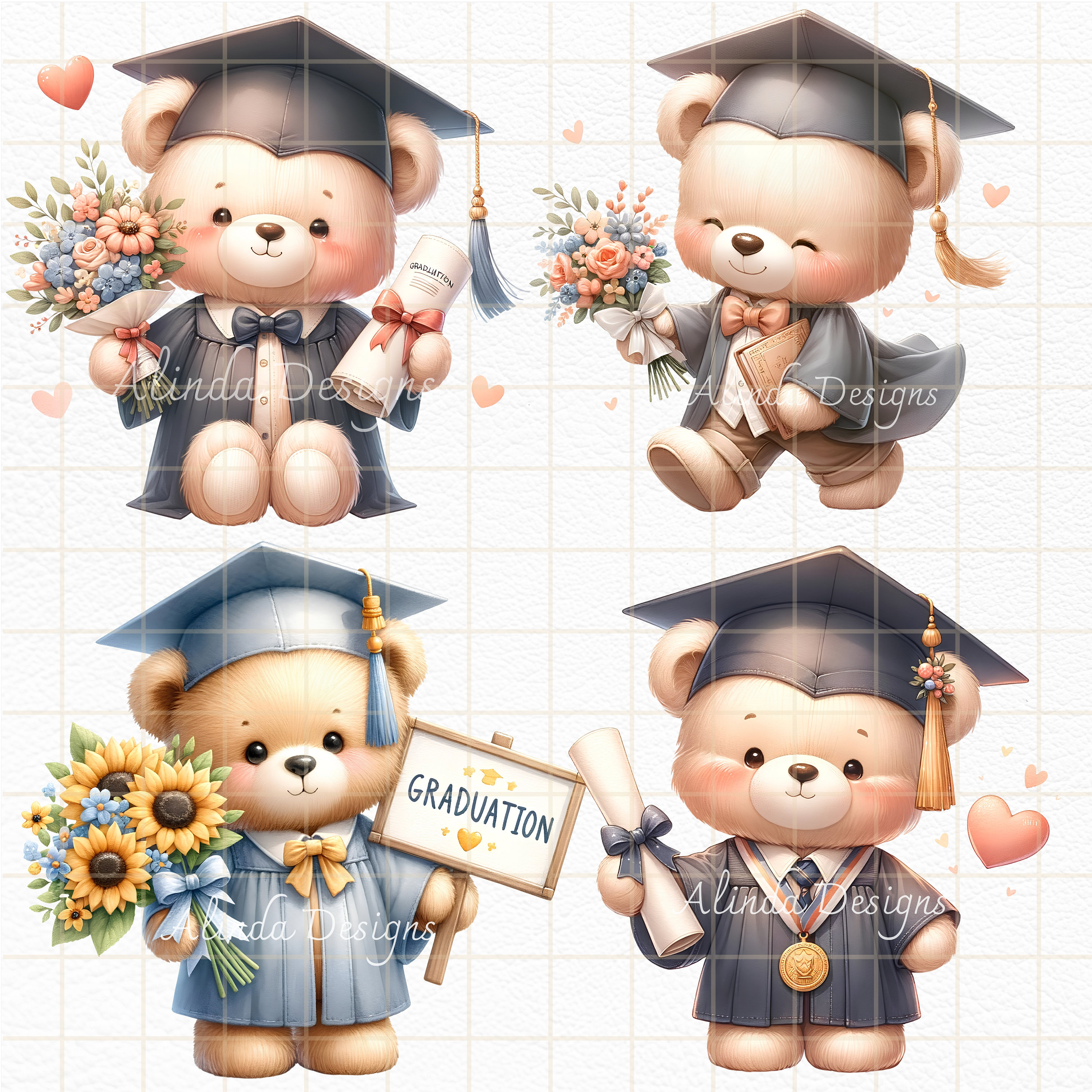 Watercolor Graduation Bear Clipart, Cute Graduate Bear PNG, Invitations ...