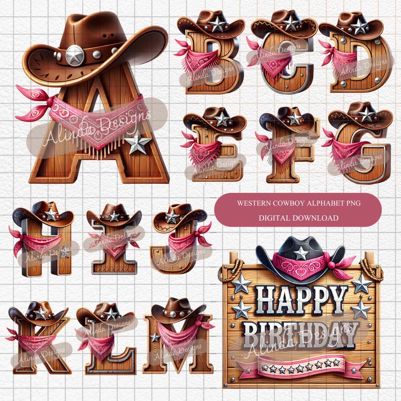 Western Cowboy Alphabet PNG Clipart: Rustic Wooden Letters Digital ...