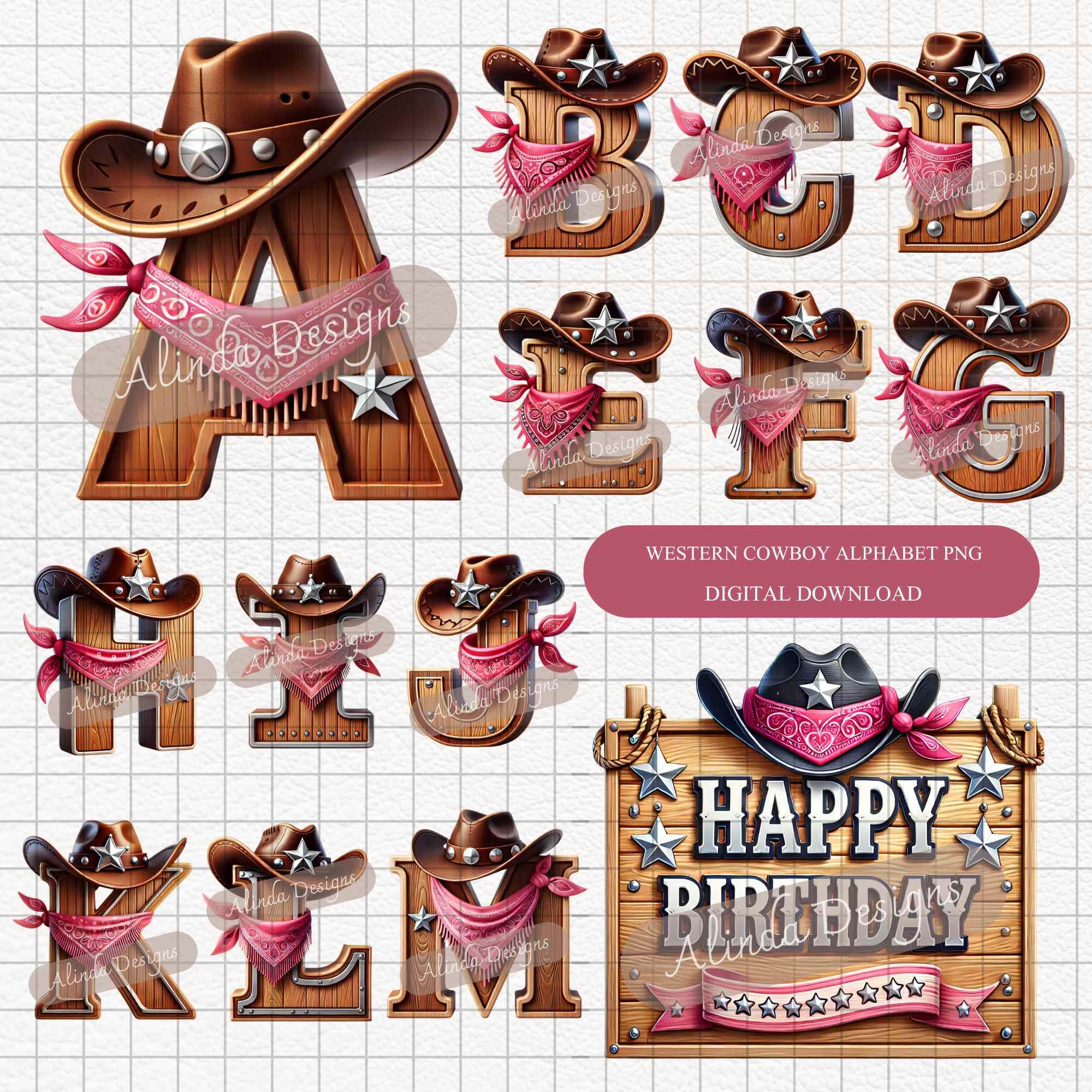 Western Cowboy Alphabet PNG Clipart: Rustic Wooden Letters Digital ...