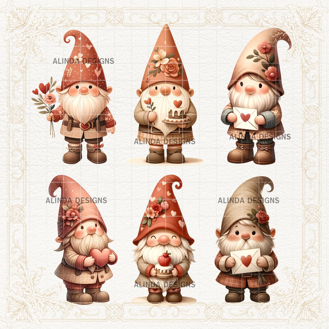 Valentines Gnomes Clipart, Watercolor Valentines Clipart, Bundle, Love ...