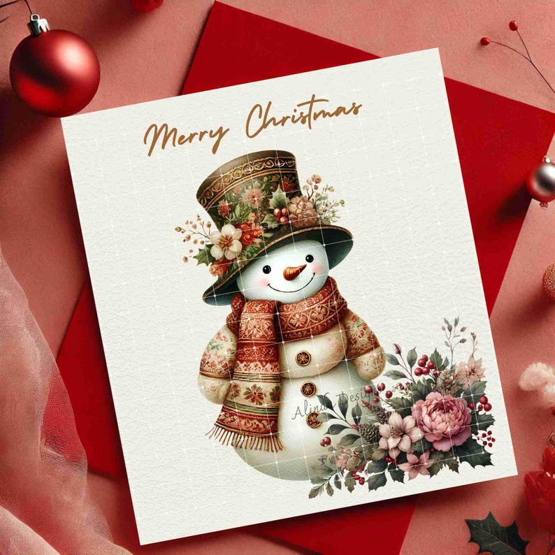 Vintage Snowman Christmas Clipart: Retro Holiday Illustrations (digital ...