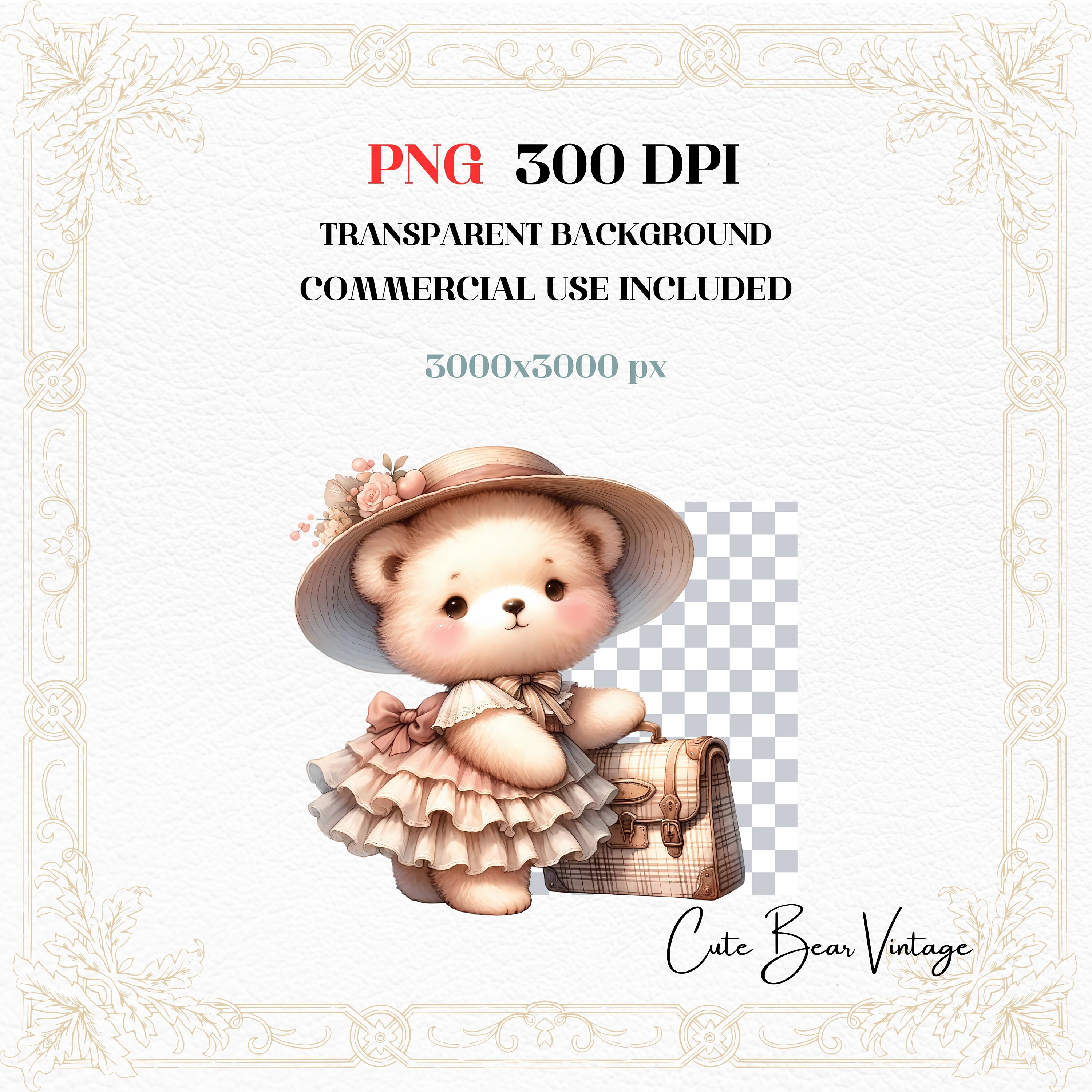 Vintage Teddy Bear Clipart: Retro Bear Illustrations (digital Download ...
