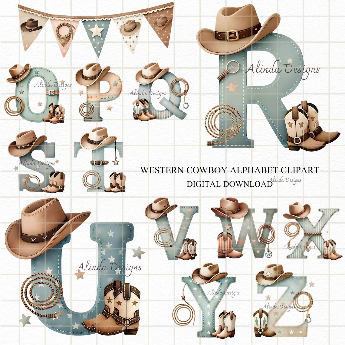 Western Cowboy Alphabet Clipart: Rustic A-Z Letters (PNG Files) - Etsy