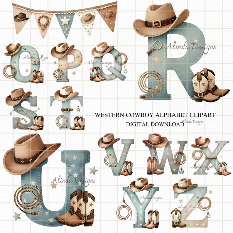 Western Cowboy Alphabet Clipart: Rustic A-Z Letters (PNG Files) - Etsy