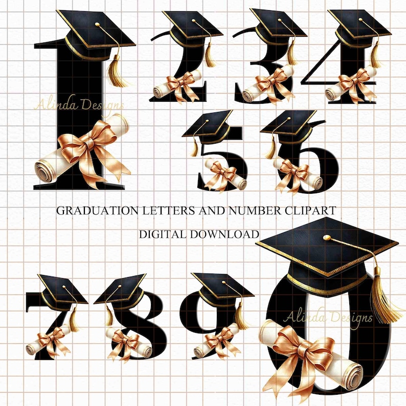 Graduation Letters and Numbers Clipart: A-Z, 0-9 (PNG Digital Download ...